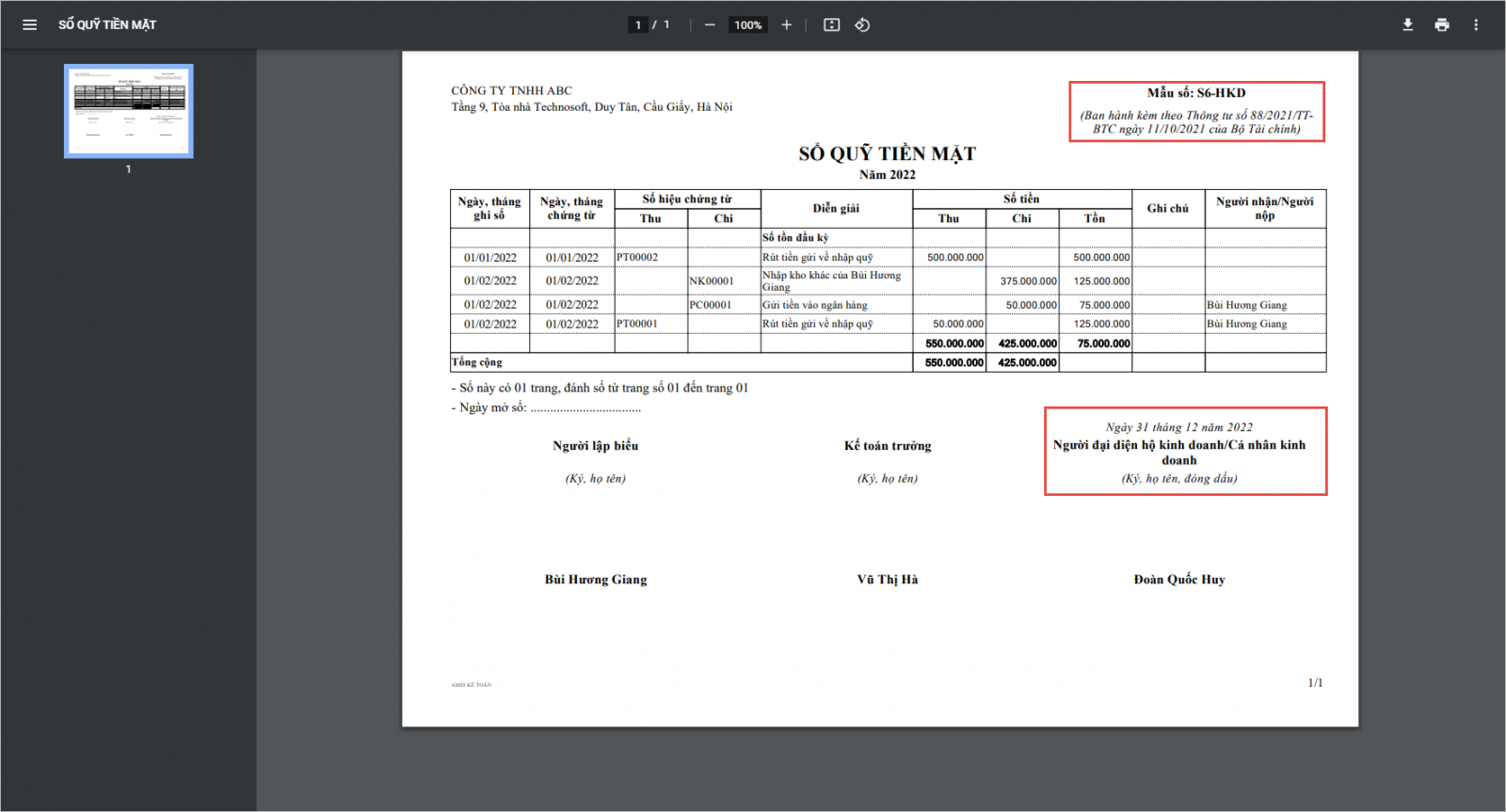 Sổ quỹ tiền mặt (mẫu số S6-HKD) theo Thông tư 88/2021/TT-BTC – ASP Kế toán