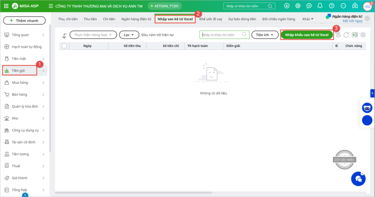 Nhập khẩu sao kê ngân hàng từ excel – ASP Kế toán – Nền tảng kế toán dịch vụ MISA ASP