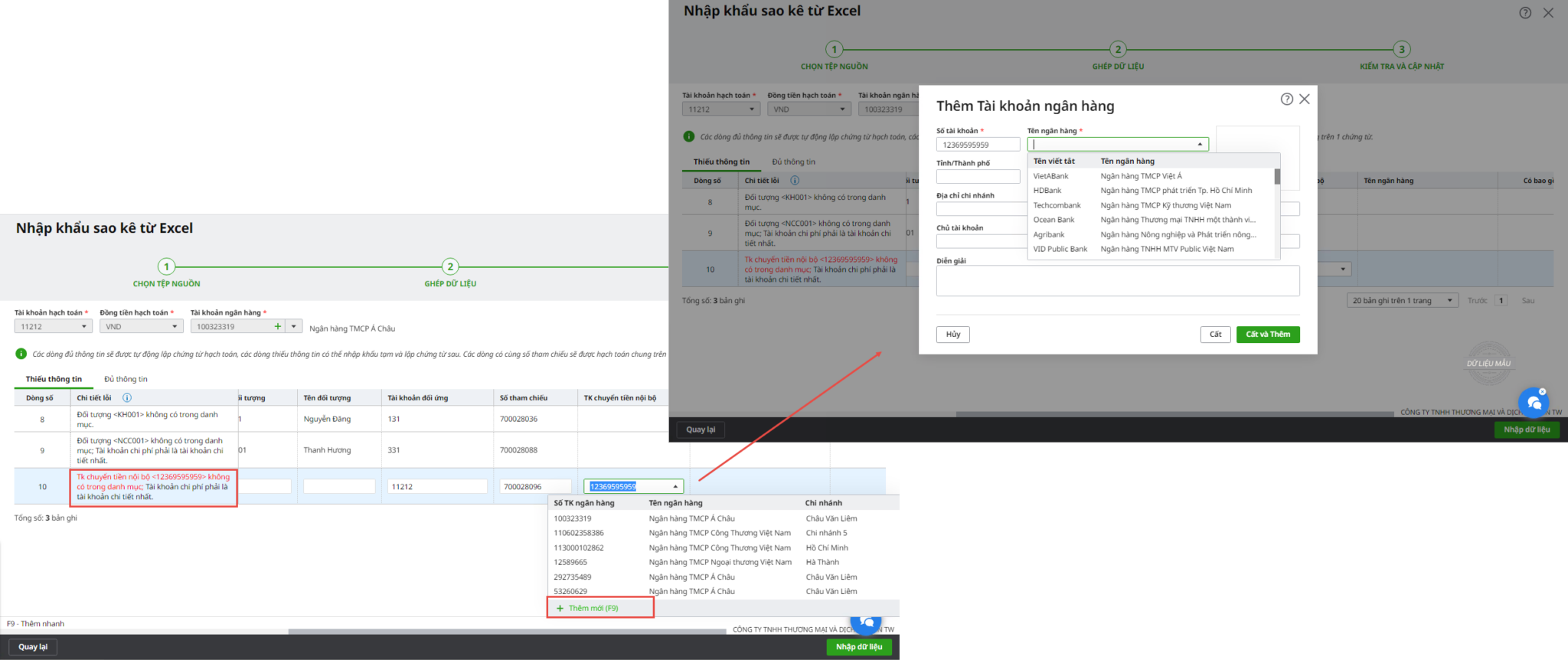 Nhập khẩu sao kê ngân hàng từ excel – ASP Kế toán – Nền tảng kế toán dịch vụ MISA ASP